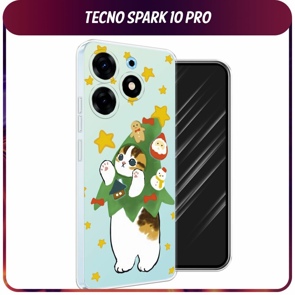 Чехол на Tecno Spark 10 Pro / Текно Спарк 10 Про с принтом Котик-ёлочка