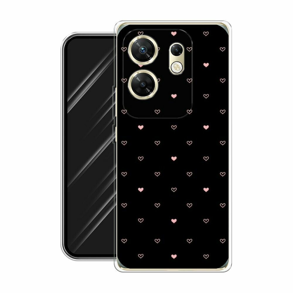 Чехол на Infinix Zero 30 4G / Инфиникс Зеро 30 4G с принтом "Черный фон и сердечки" — фото 1