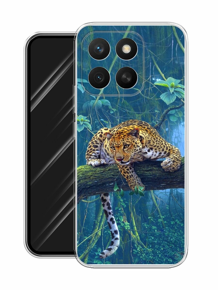 Силиконовый чехол на Honor X8c / Хонор X8c с принтом "Леопард охотник" — фото 1