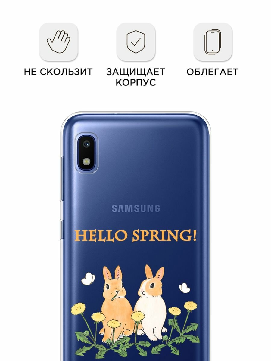 Чехол на Samsung Galaxy A10 / Самсунг Галакси А10 с принтом "Весенние кролики", прозрачный — фото 1