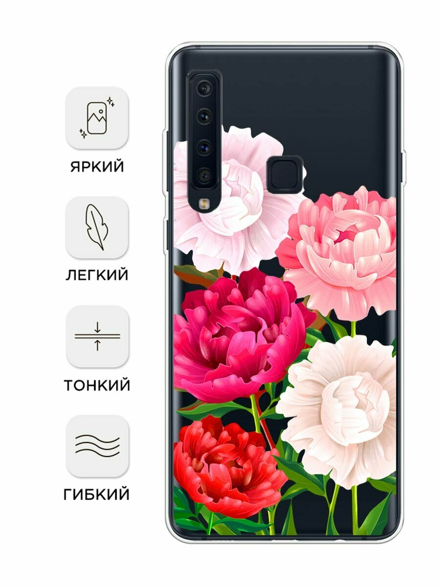 Чехол на Samsung Galaxy A9 2018 / Самсунг Галакси А9 2018 с принтом "Большие пионы", прозрачный — фото 1