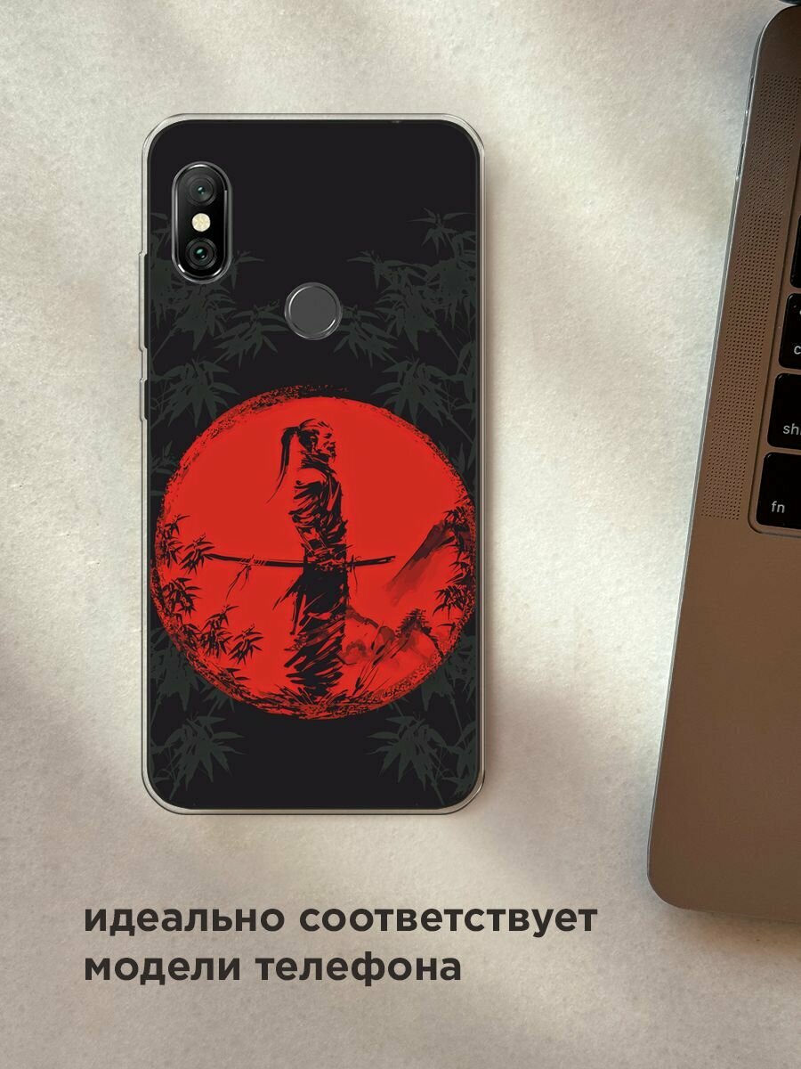 Чехол на Xiaomi Redmi Note 6 Pro / Сяоми Редми Нот 6 Про с принтом "Самурай на красном фоне" — фото 1