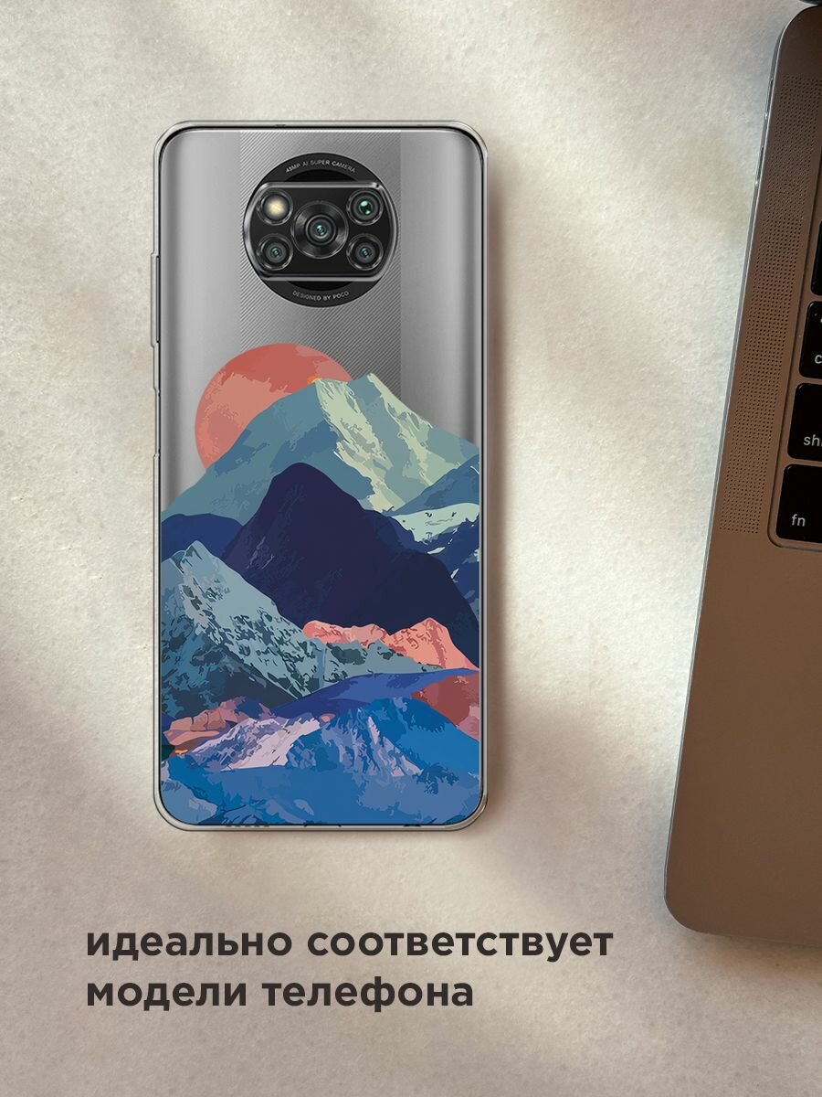 Чехол на Xiaomi Poco X3/X3 Pro / Поко X3/X3 Pro с принтом "Закат в снежных горах", прозрачный — фото 1