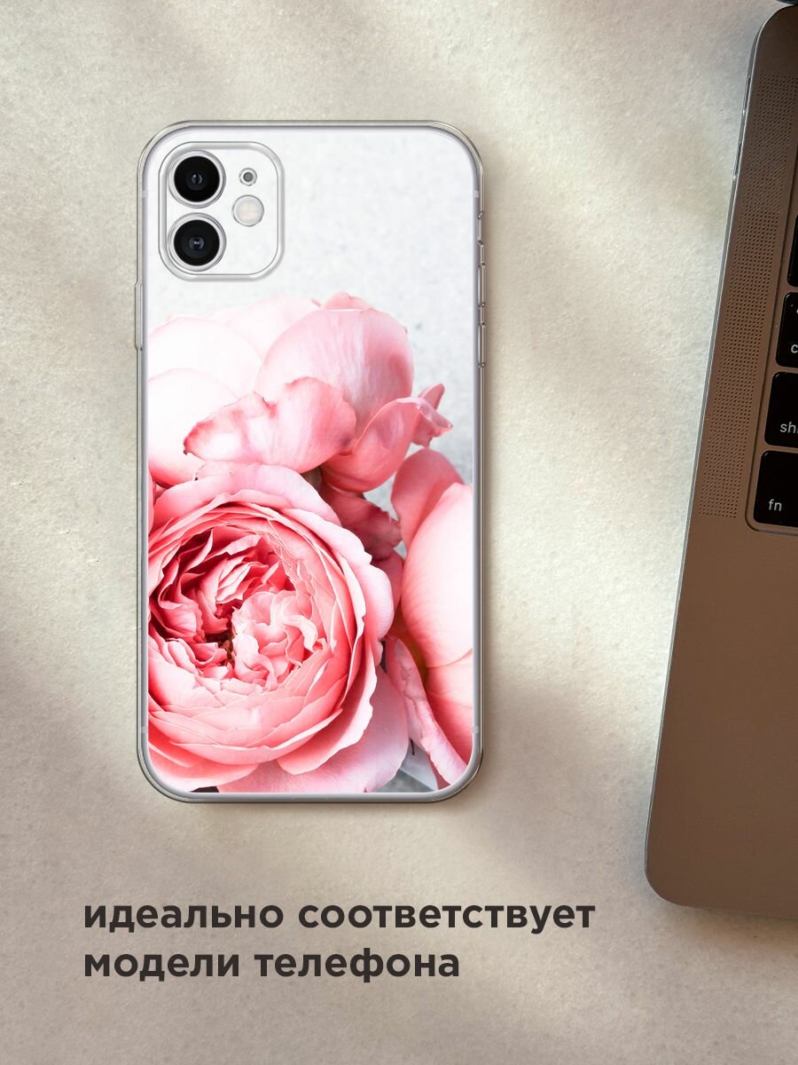 Чехол на Apple iPhone 11 / Айфон 11 с принтом "Пионы на белом" — фото 1