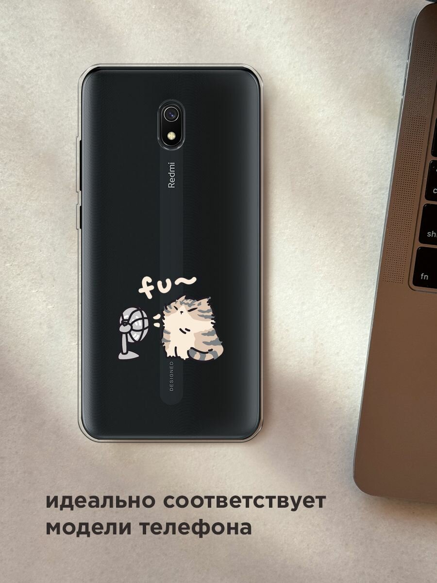 Чехол на Xiaomi Redmi 8A / Сяоми Редми 8А с принтом "Котик с вентилятором", прозрачный — фото 1