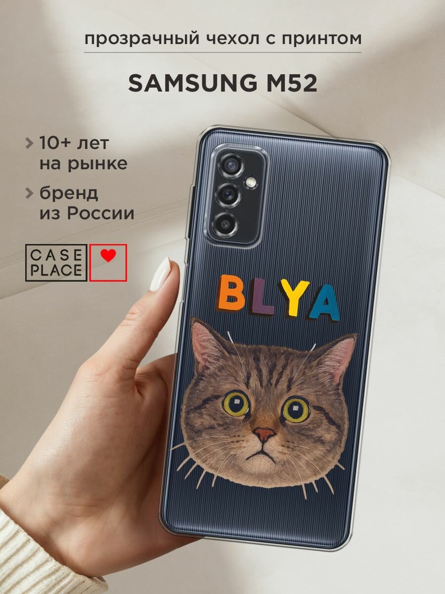 Чехол на Samsung Galaxy M52 / Самсунг Галакси M52 с принтом "Серый котик", прозрачный