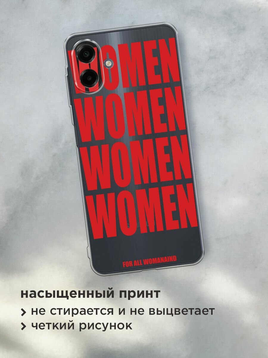 Чехол на Samsung Galaxy A07/A08 / Самсунг А07/А08 с принтом "WOMEN", прозрачный — фото 1