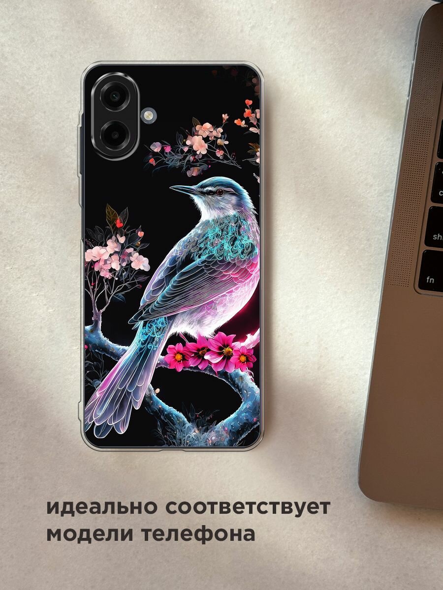 Чехол на Samsung Galaxy A07 / Самсунг А07 с принтом "Птица на цветущем дереве" — фото 1