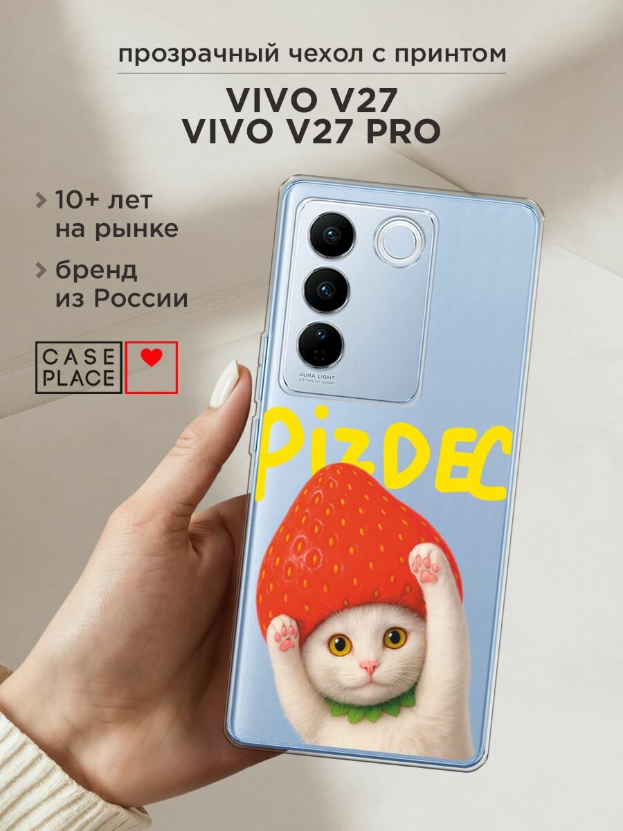 Чехол на Vivo V27/V27 Pro / Виво V27/V27 Про с принтом "Котик с надписью", прозрачный