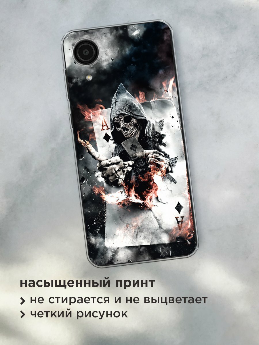 Чехол на Samsung Galaxy A03 Core / Самсунг Галакси А03 Core с принтом "Карты черепа в капюшоне" — фото 1