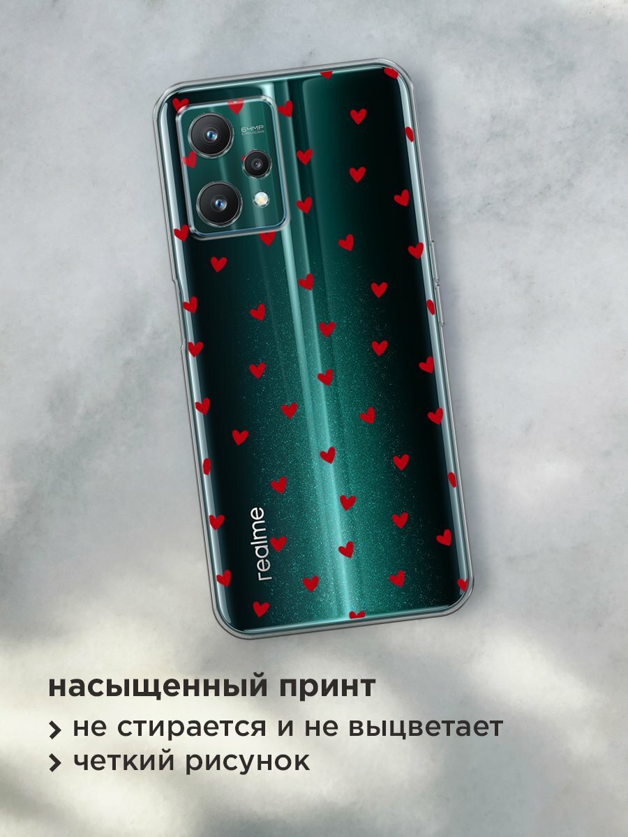 Чехол на Realme 9 5G / Реалми 9 5G с принтом "Red hearts", прозрачный — фото 1