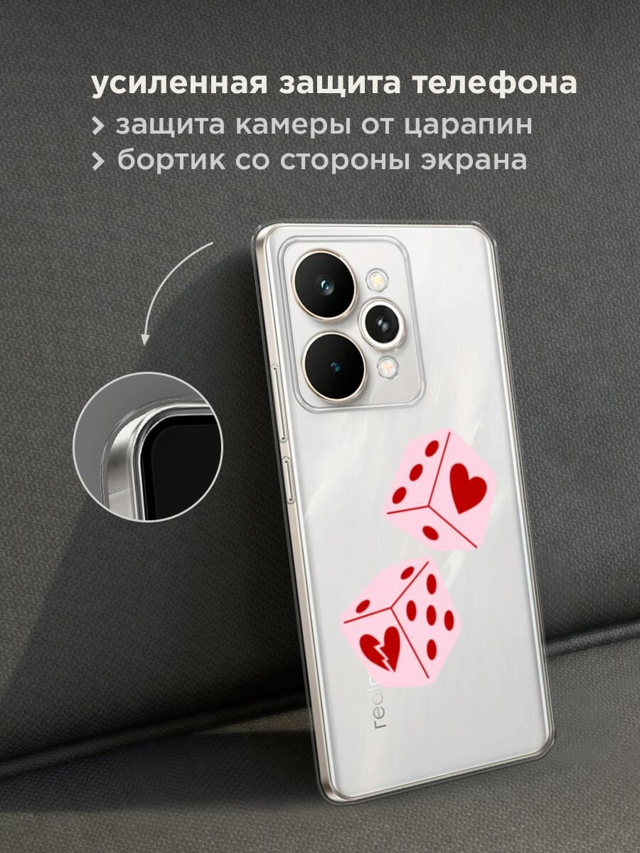 Чехол на Realme 15 Pro / Реалми 15 Про с принтом "Игральные кубики любви - 14 февраля", прозрачный — фото 1