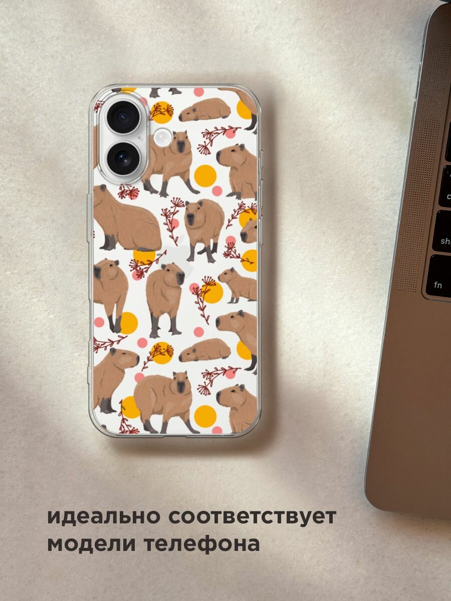 Чехол на Apple iPhone 17 / Айфон 17 с принтом "Капибара паттерн", прозрачный — фото 1