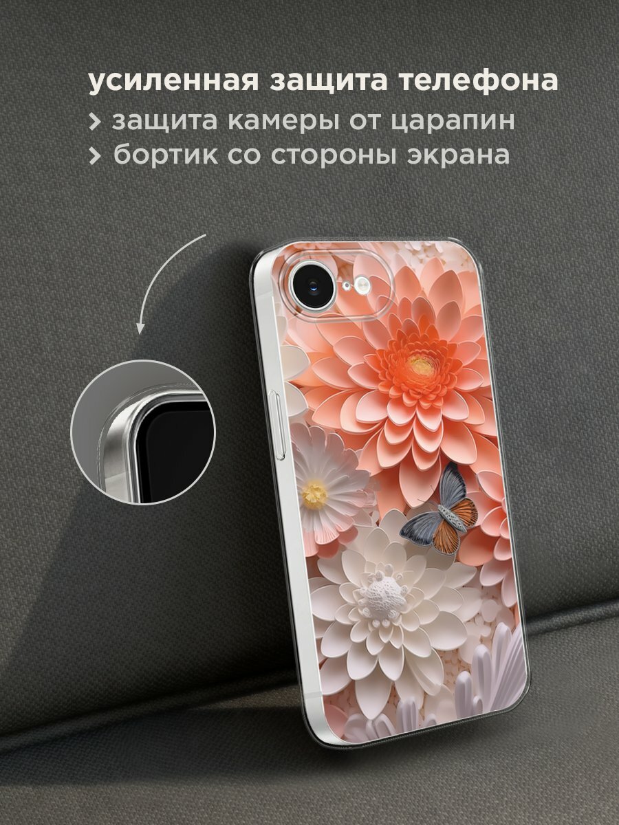 Чехол на Apple iPhone 16e/17e / Айфон 16е/17e с принтом "Бумажные цветы" — фото 1