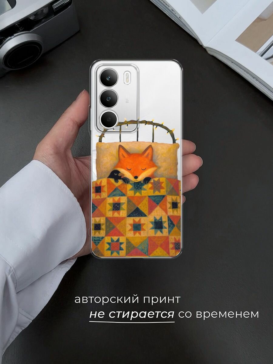 Чехол на Realme C71/P3 Lite 4G / Реалми С71/P3 Лайт 4G с принтом "Лисичка спит", прозрачный — фото 1
