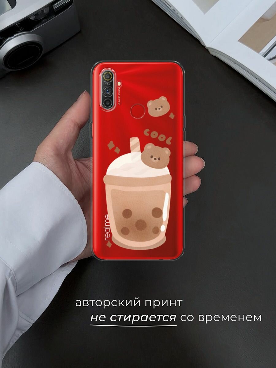 Чехол на Realme C3 / Реалми C3 с принтом "Кофе 2", прозрачный — фото 1