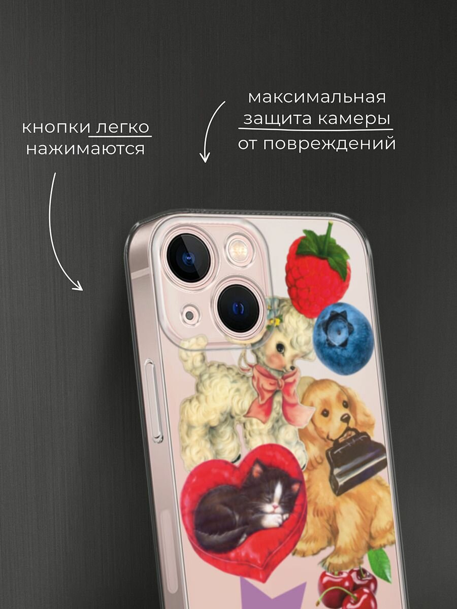 Чехол на Apple iPhone 13 mini / Айфон 13 мини с принтом "Милые стикеры", прозрачный — фото 1