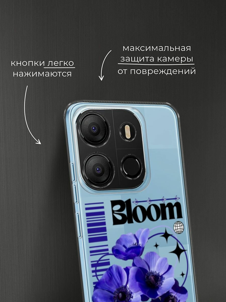 Чехол на Tecno Pop 7 / Текно Поп 7 с принтом "Завораживающие анемоны", прозрачный — фото 1