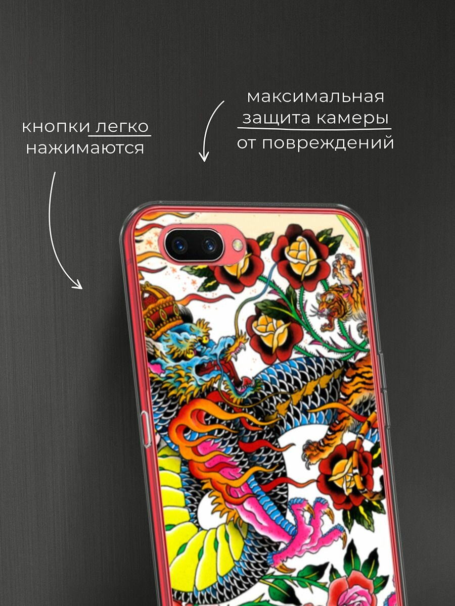 Силиконовый чехол на Oppo A3s / Oppo A3s с принтом "Дракон в цветах" — фото 1