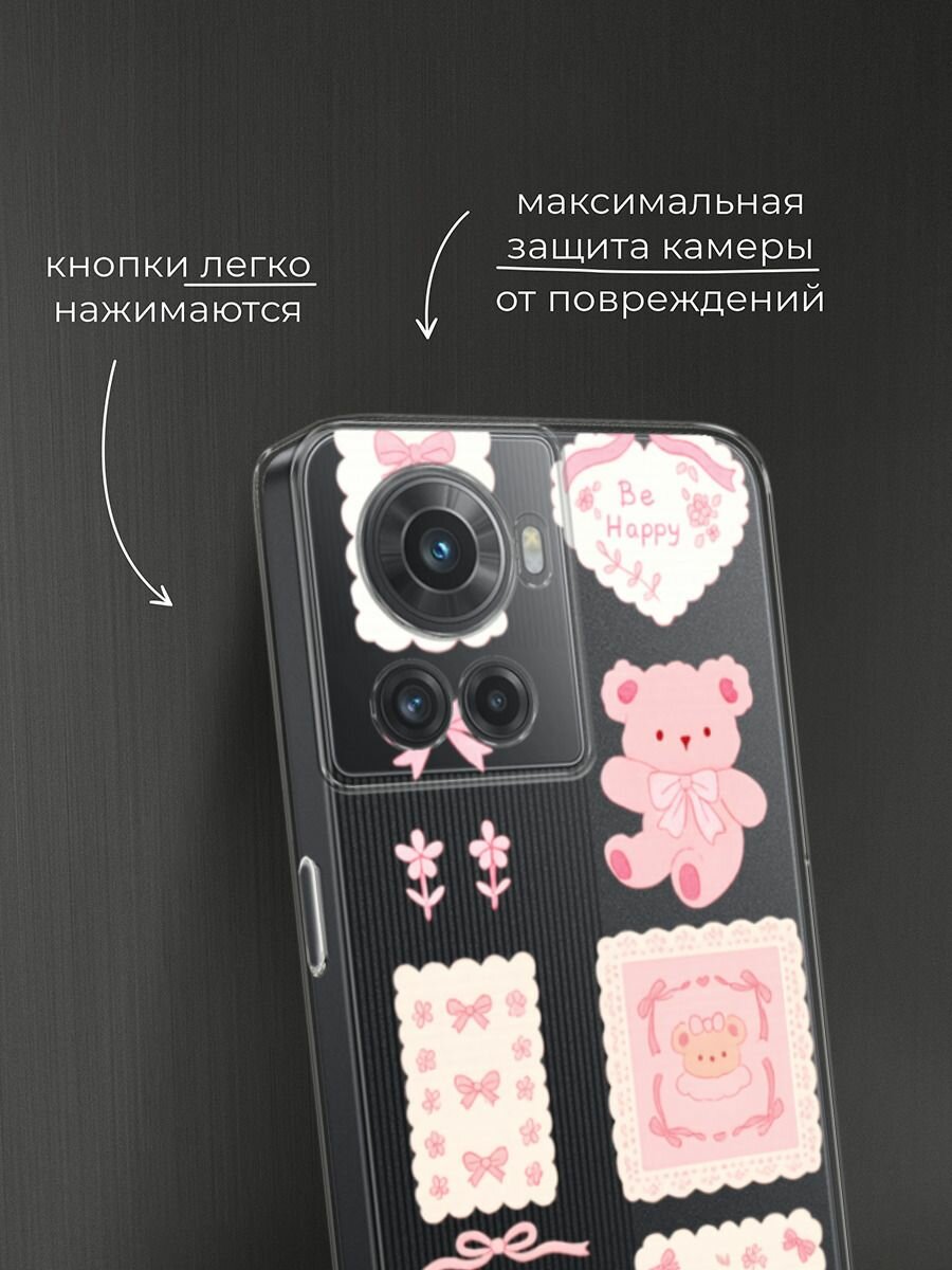 Чехол на OnePlus 10R/Ace / Ван Плас 10R/Ace с принтом "Розовые марки", прозрачный — фото 1