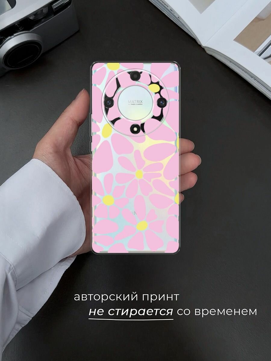 Чехол на Honor X9A / Хонор X9A с принтом "Розовые лепестки 2", прозрачный — фото 1