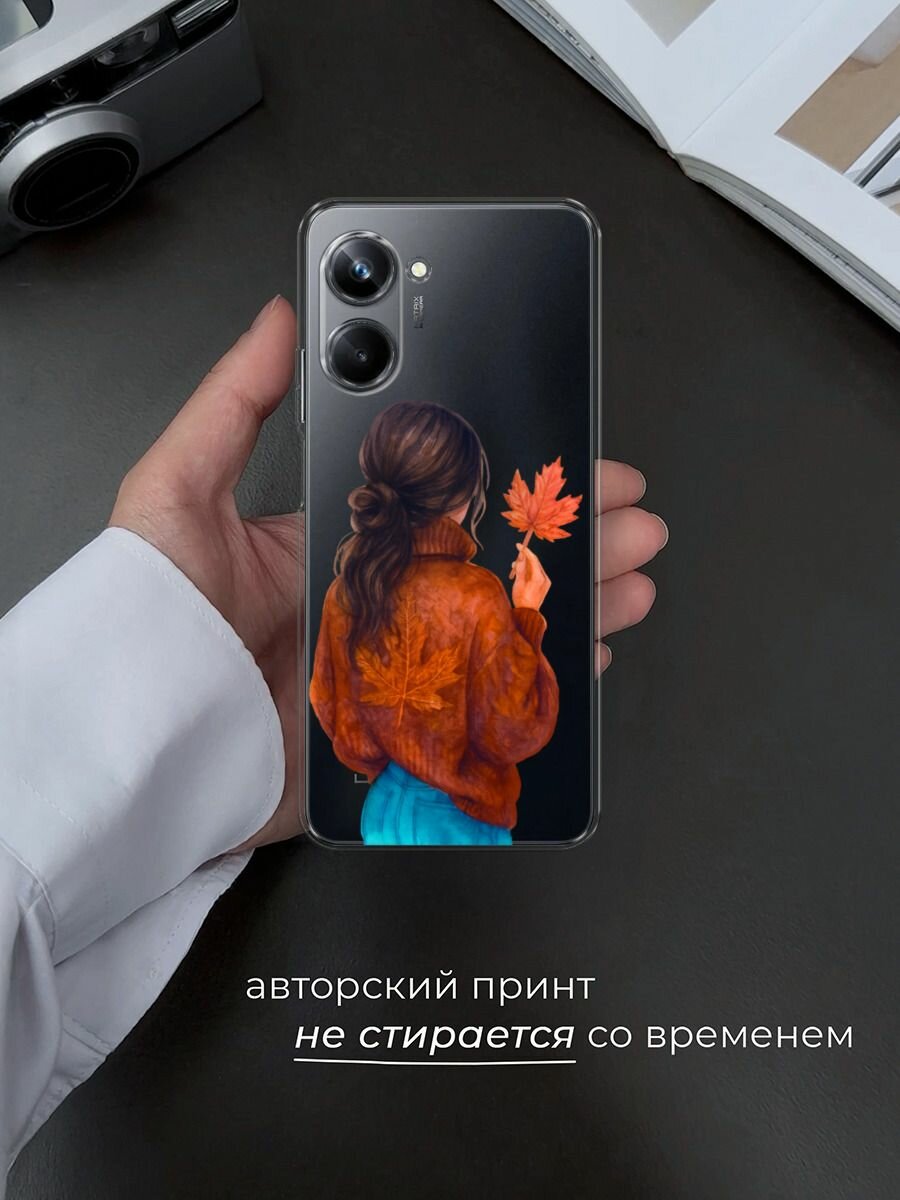 Чехол на Realme 10 Pro / Реалми 10 Про с принтом "Девушка с опавшим листом", прозрачный — фото 1