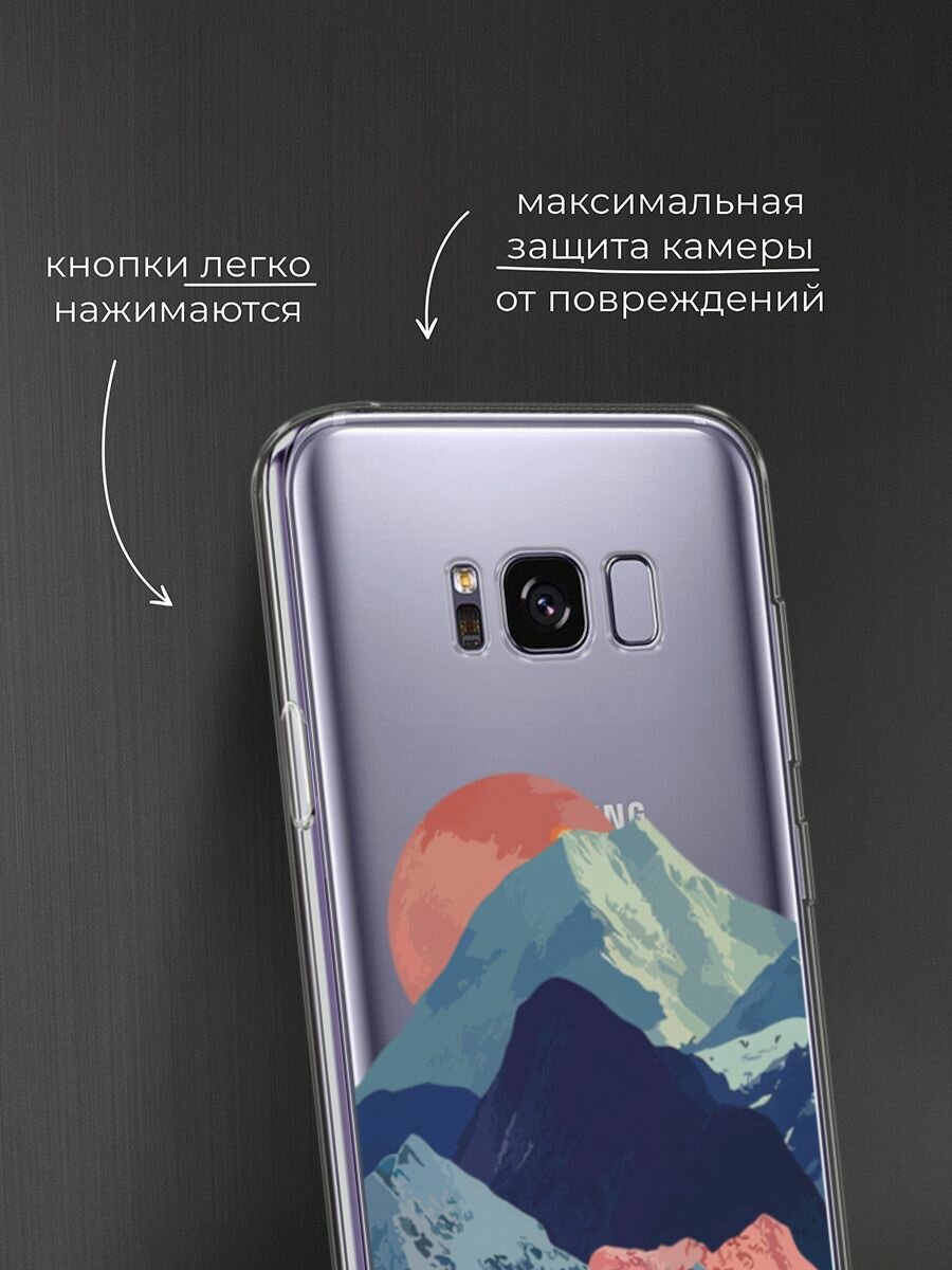 Чехол на Samsung Galaxy S8 + / Самсунг Галакси С8 Плюс с принтом "Закат в снежных горах", прозрачный — фото 1