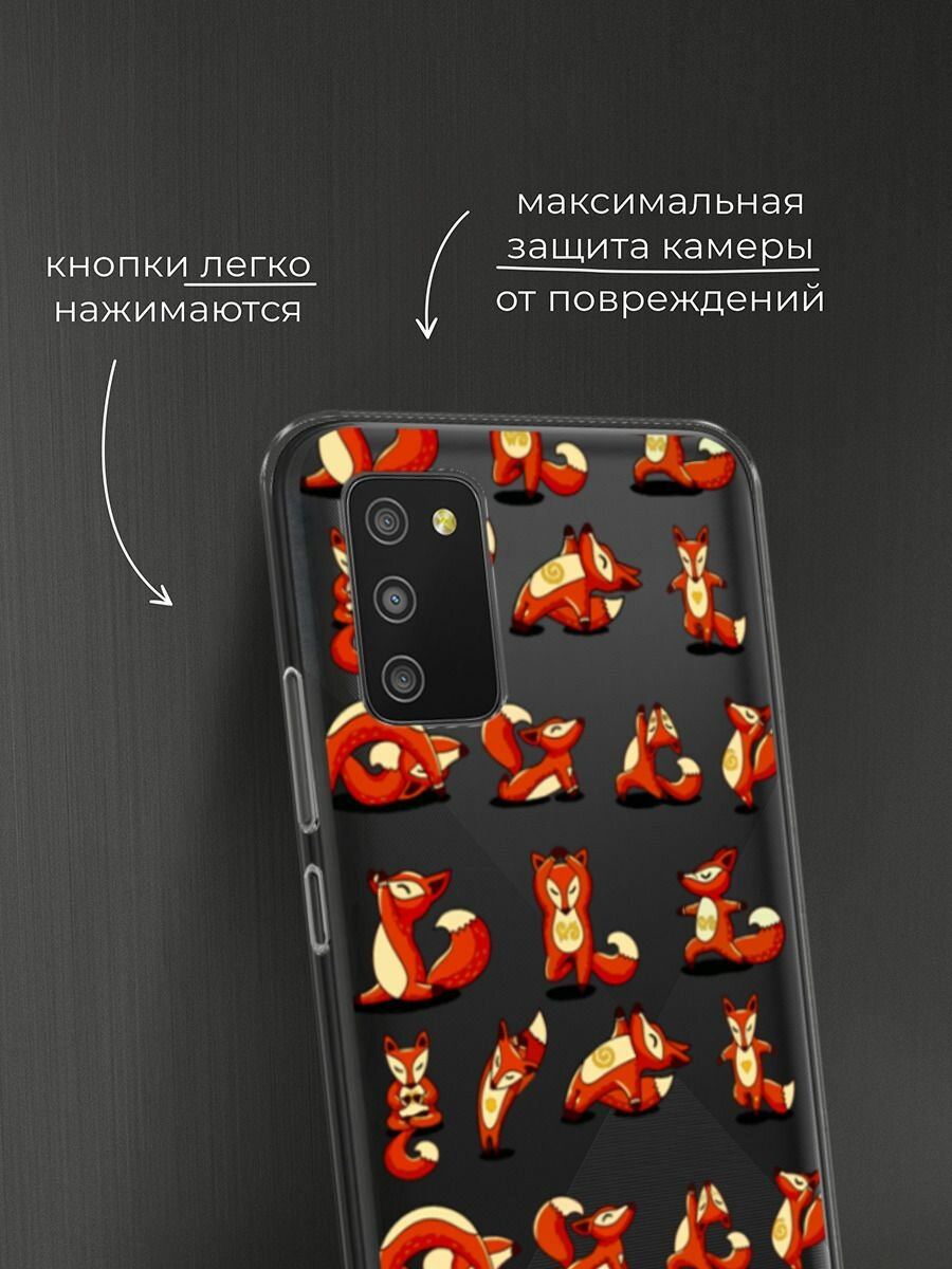 Чехол на Samsung Galaxy A02s / Самсунг Галакси A02s с принтом "Йога для лисы", прозрачный — фото 1