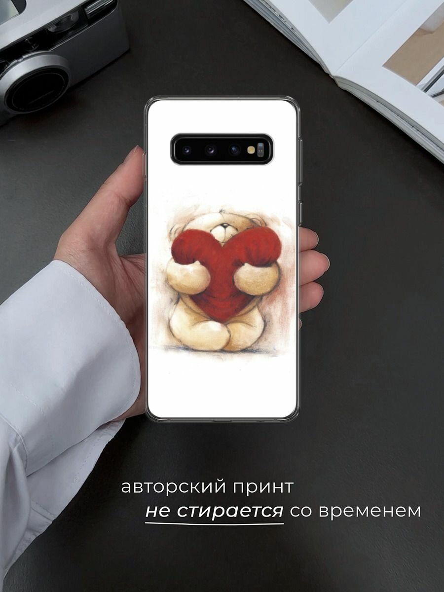 Чехол на Samsung Galaxy S10 + / Самсунг Галакси S10 Плюс с принтом "Мишка с сердцем 1" — фото 1
