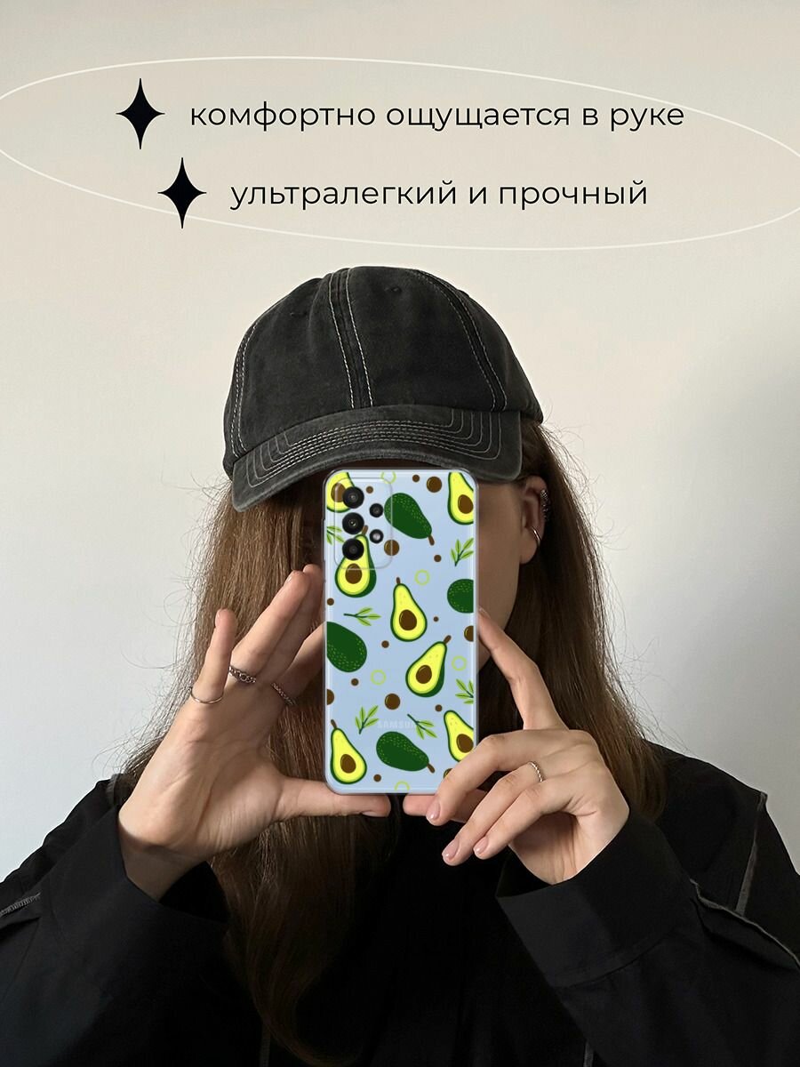 Чехол на Samsung Galaxy A23 / Самсунг Галакси А23 с принтом "Авокадо паттерн", прозрачный — фото 1