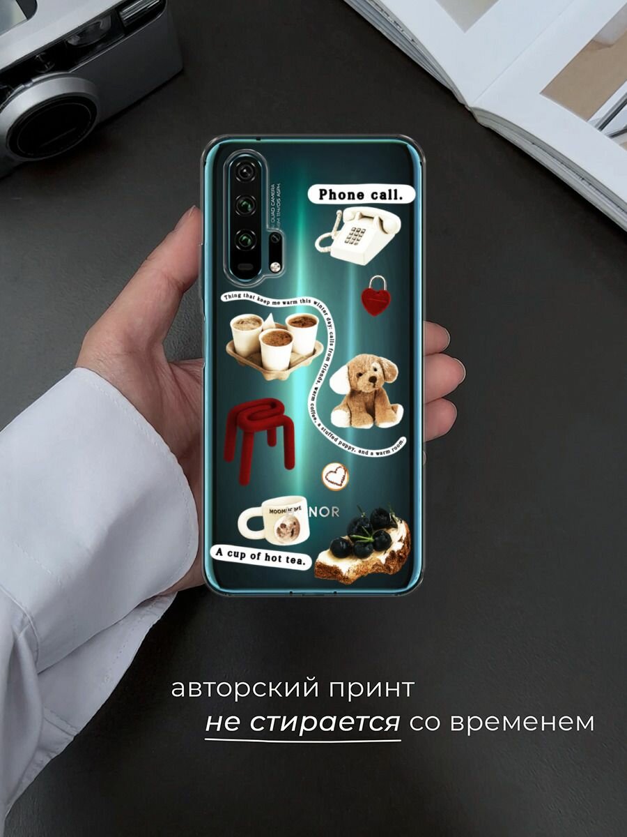 Чехол на Honor 20 Pro / Хонор 20 Про с принтом "Phone call", прозрачный — фото 1