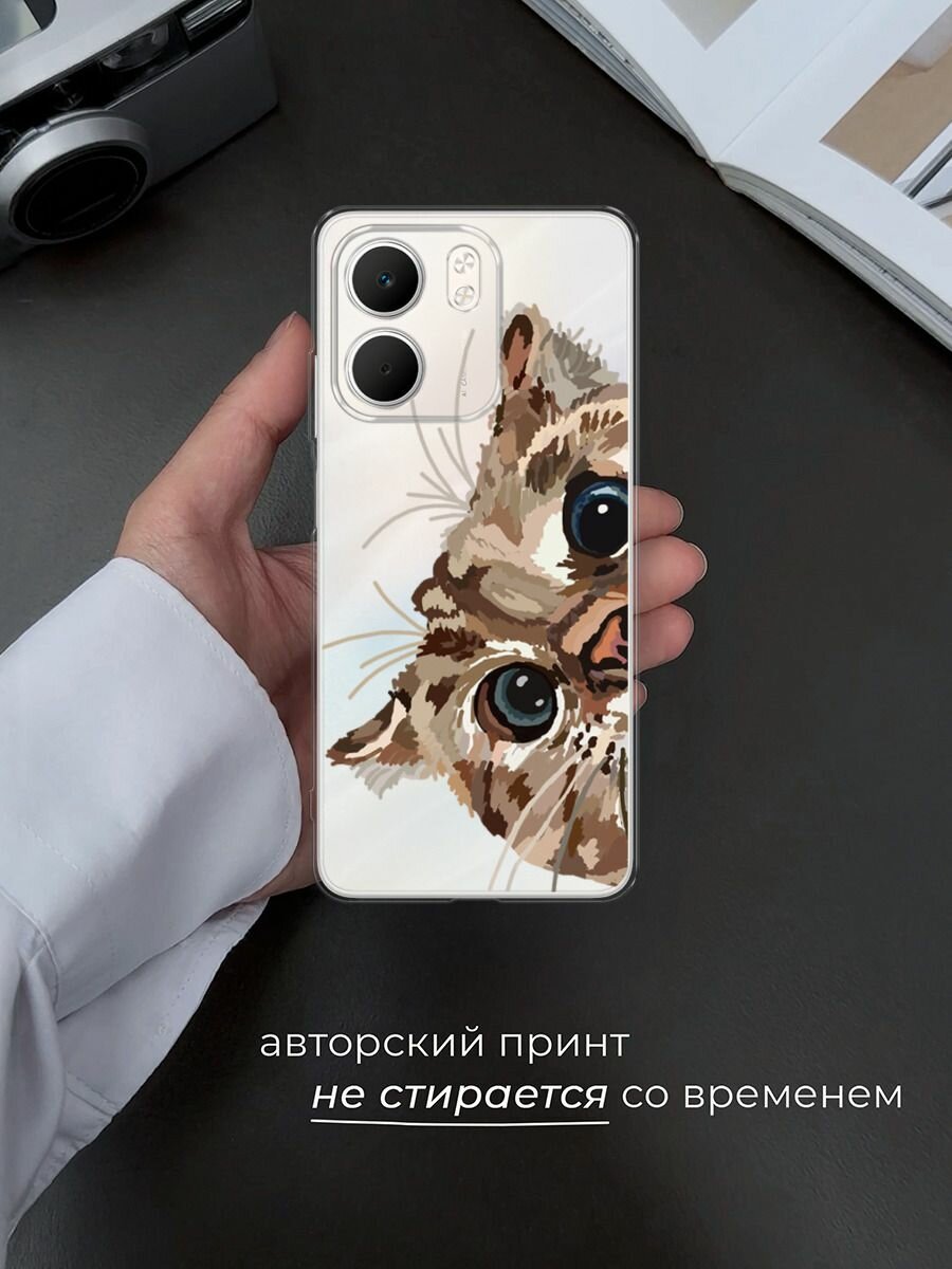 Чехол на Oppo A5x / Оппо А5x с принтом "Любопытный кот", прозрачный — фото 1