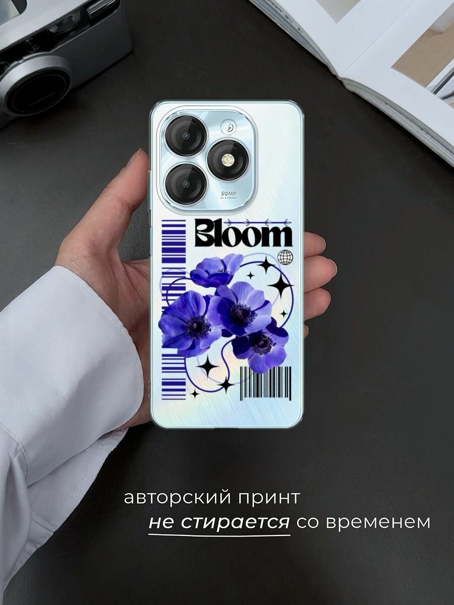 Чехол на Itel P55 / Ител Р55 с принтом "Завораживающие анемоны", прозрачный — фото 1