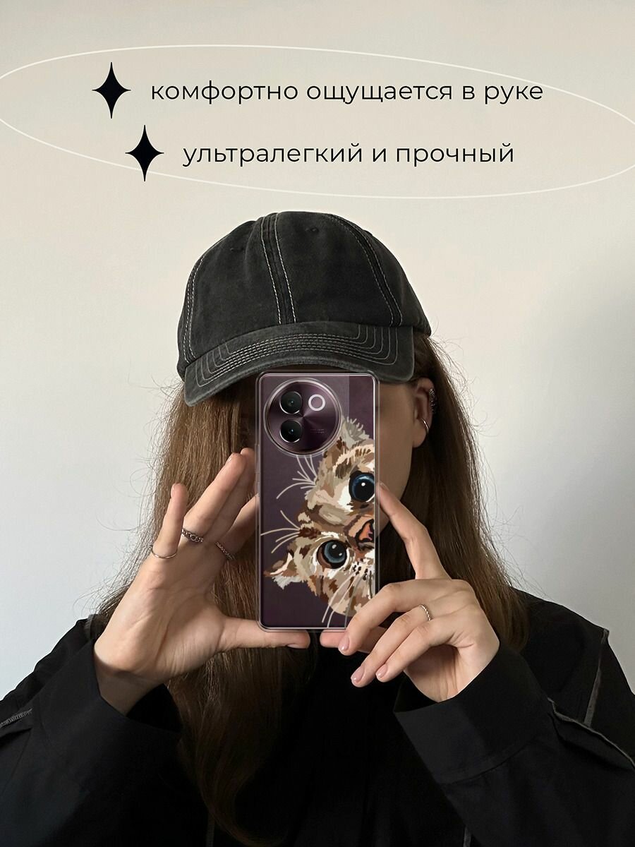 Чехол на Vivo V30e / Виво В30е с принтом "Любопытный кот", прозрачный — фото 1