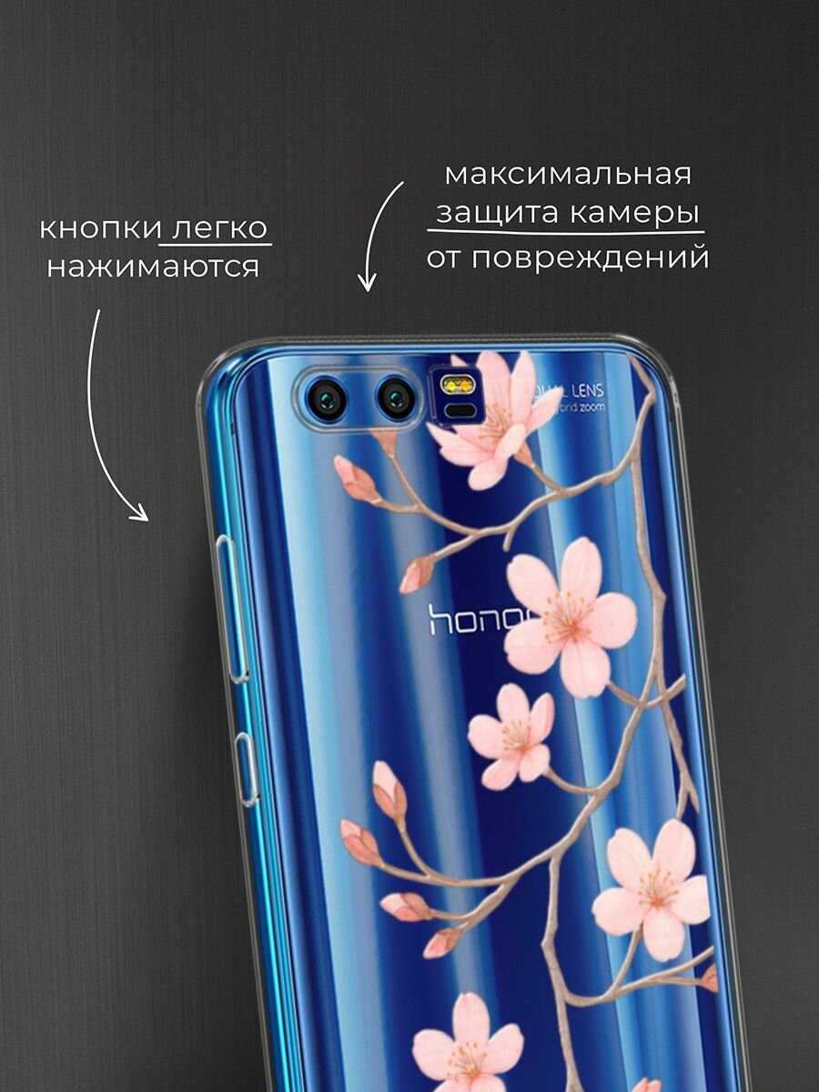 Чехол на Honor 9 / Хонор 9 с принтом "Веточка распускающейся сакуры 2" — фото 1
