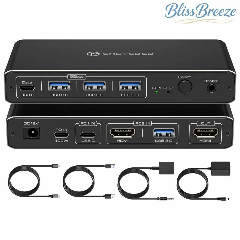 USB C HDMI KVM Switch 1 Мониторы 2 Компьютеры