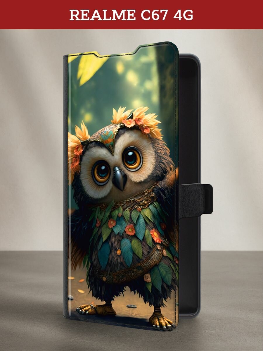Чехол-книжка на Realme C67 4G / Реалми C67 4G с рисунком "Тропическая сова"