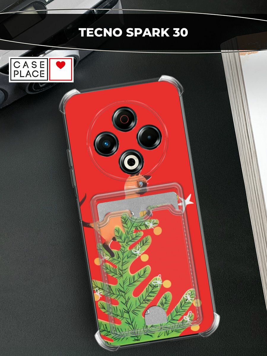Чехол на Tecno Spark 30 (Текно Спарк 30) с картой и принтом "Кот на елке 2"