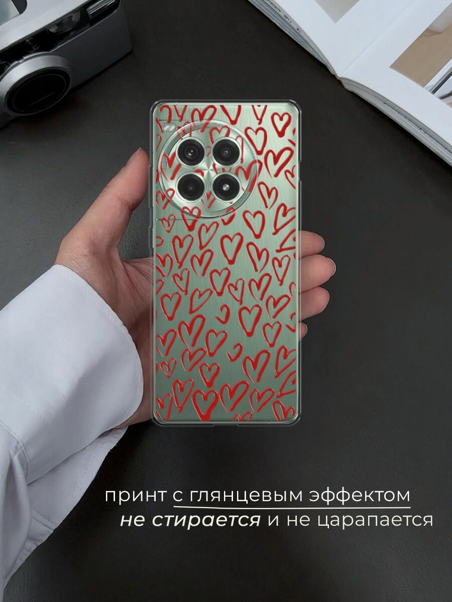 Чехол на OnePlus Ace 3 Pro / Ван Плас Эйс 3 Про с принтом "Легкие бордовые сердечки" — фото 1