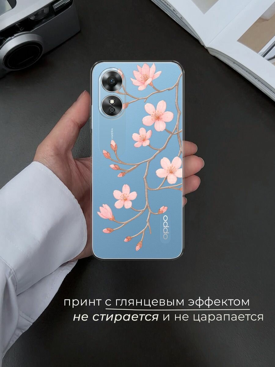 Чехол на Oppo A17 / Оппо A17 с принтом "Веточка распускающейся сакуры 2" — фото 1