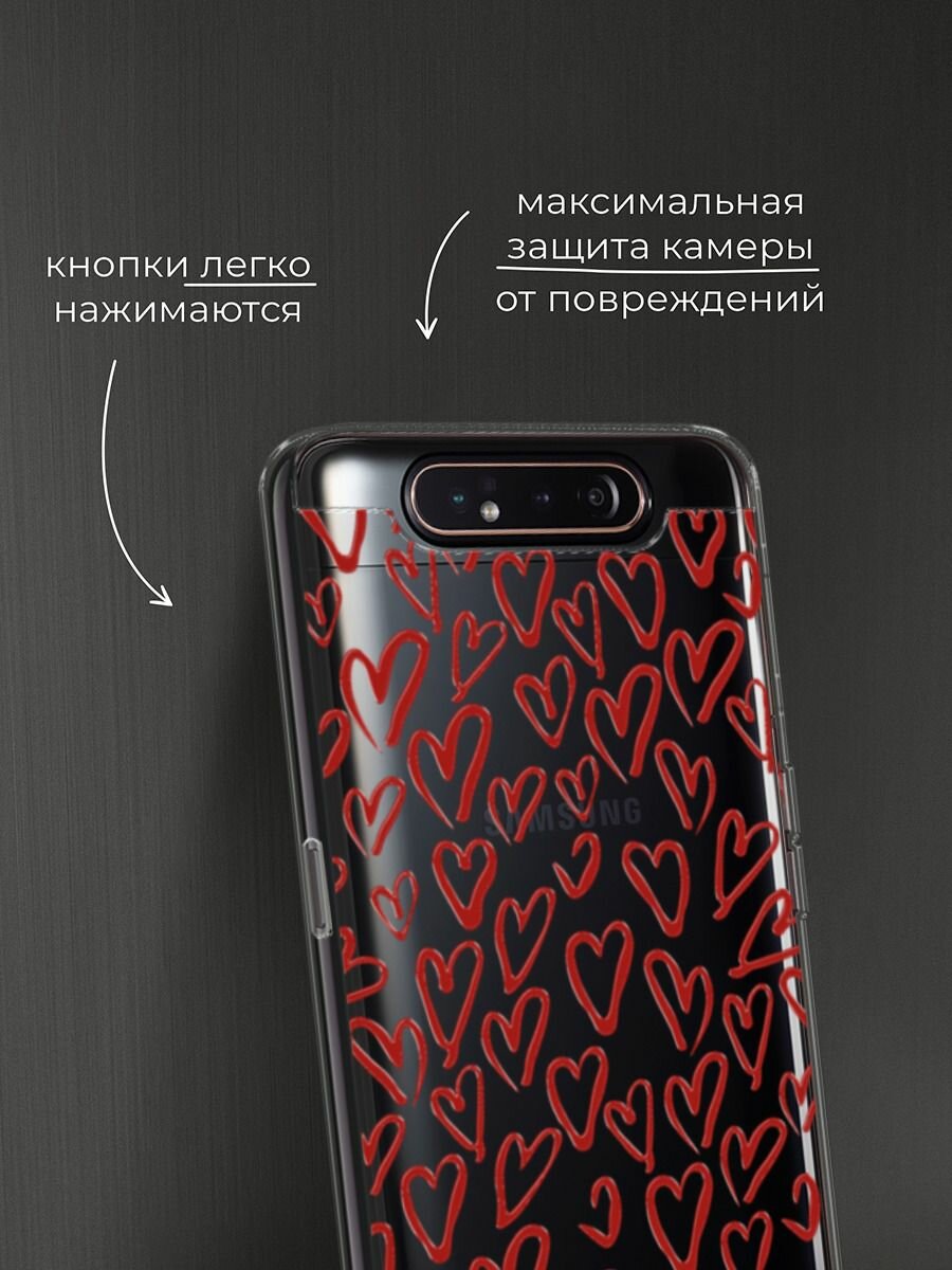 Чехол на Samsung Galaxy A80 / Самсунг Гэлакси A80 с принтом "Легкие бордовые сердечки" — фото 1