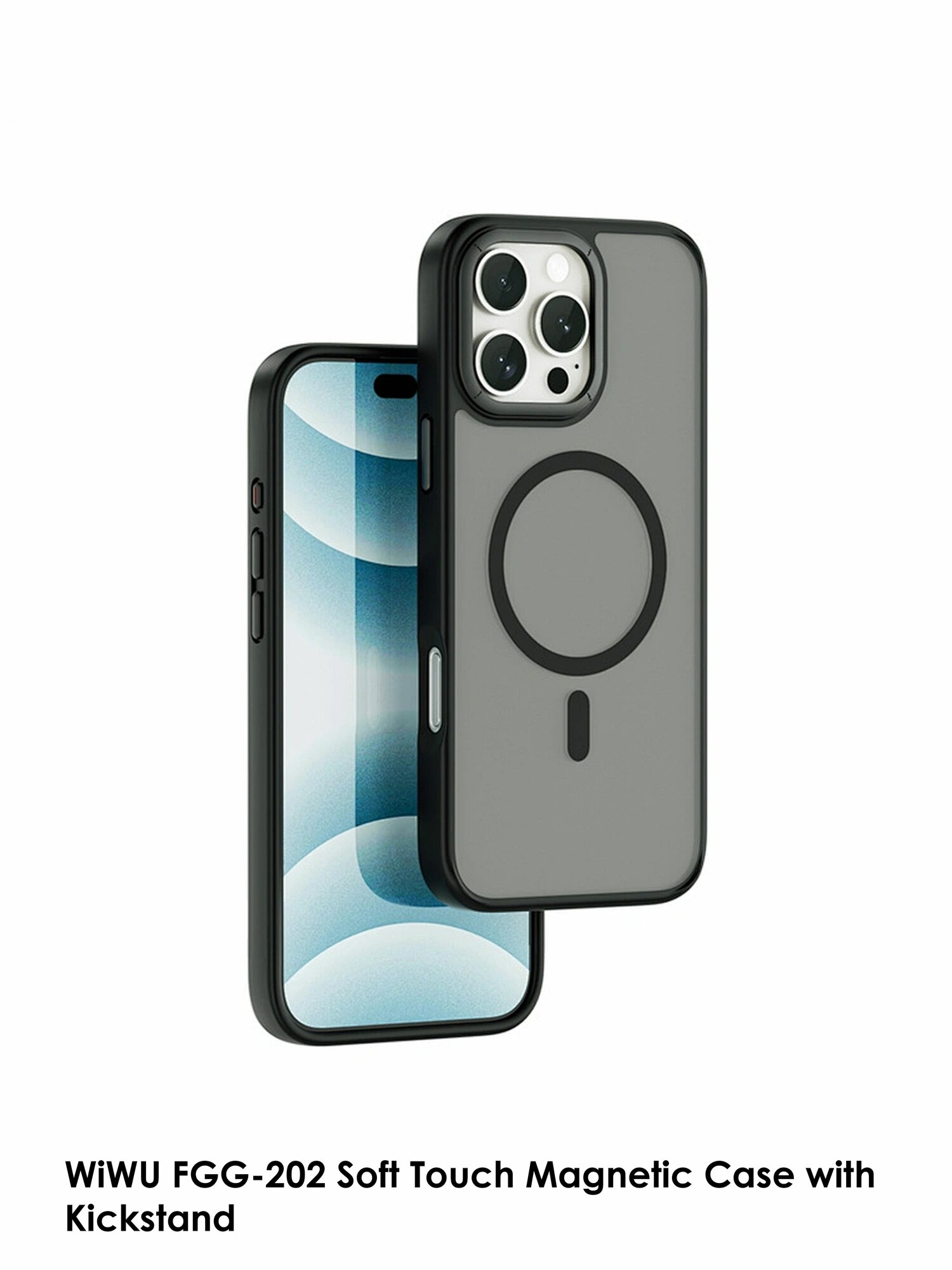 Чехол-накладка для iPhone 16 Pro , WiWU FGG-202 Soft Touch Magnetic Case with Kickstand , чёрный