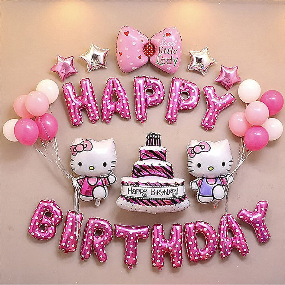 Воздушные Шары Для украшения вечеринки Hello Kitty Включают в себя Баннер С Днем Рождения и воздушный шар
