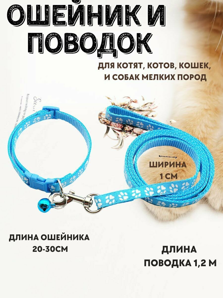 Ошейник с поводком для кошек и мелких пород собак，Подходит для домашних животных весом не более 5 кг