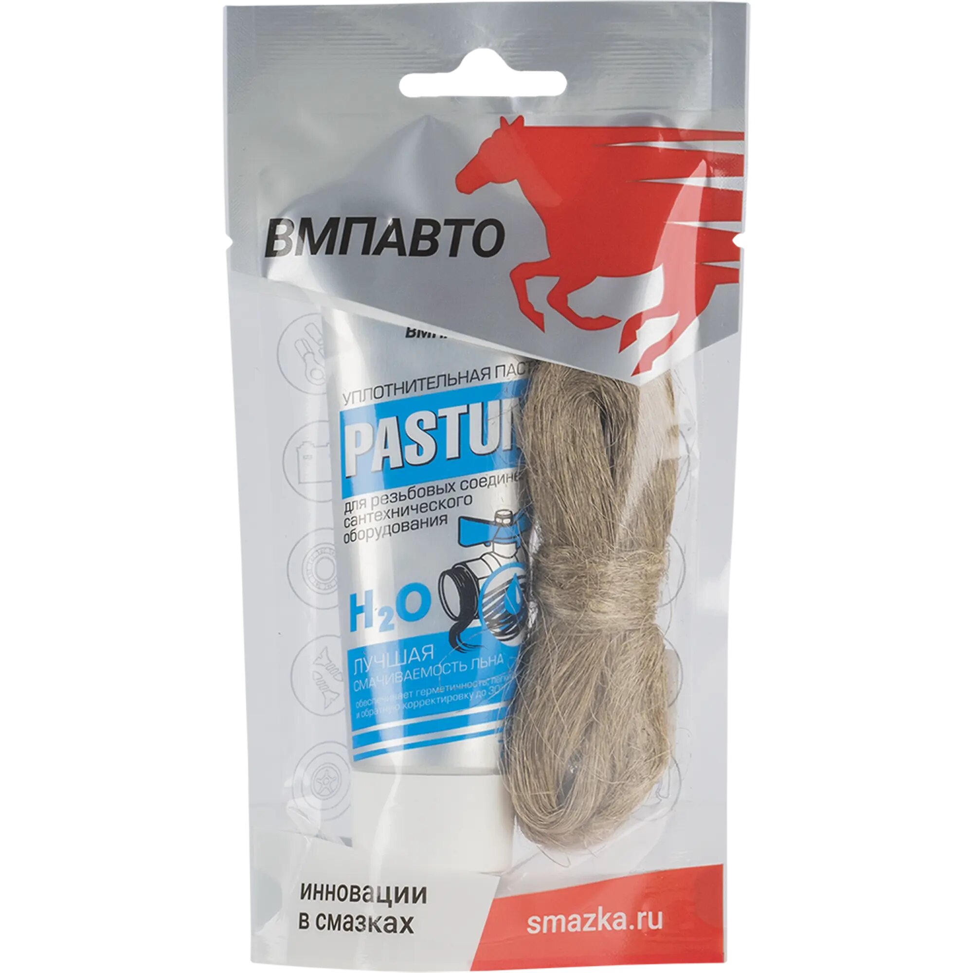 Pastum паста уплотнительная для воды, 70 г, с льном 15 г, герметизация труб и соединений