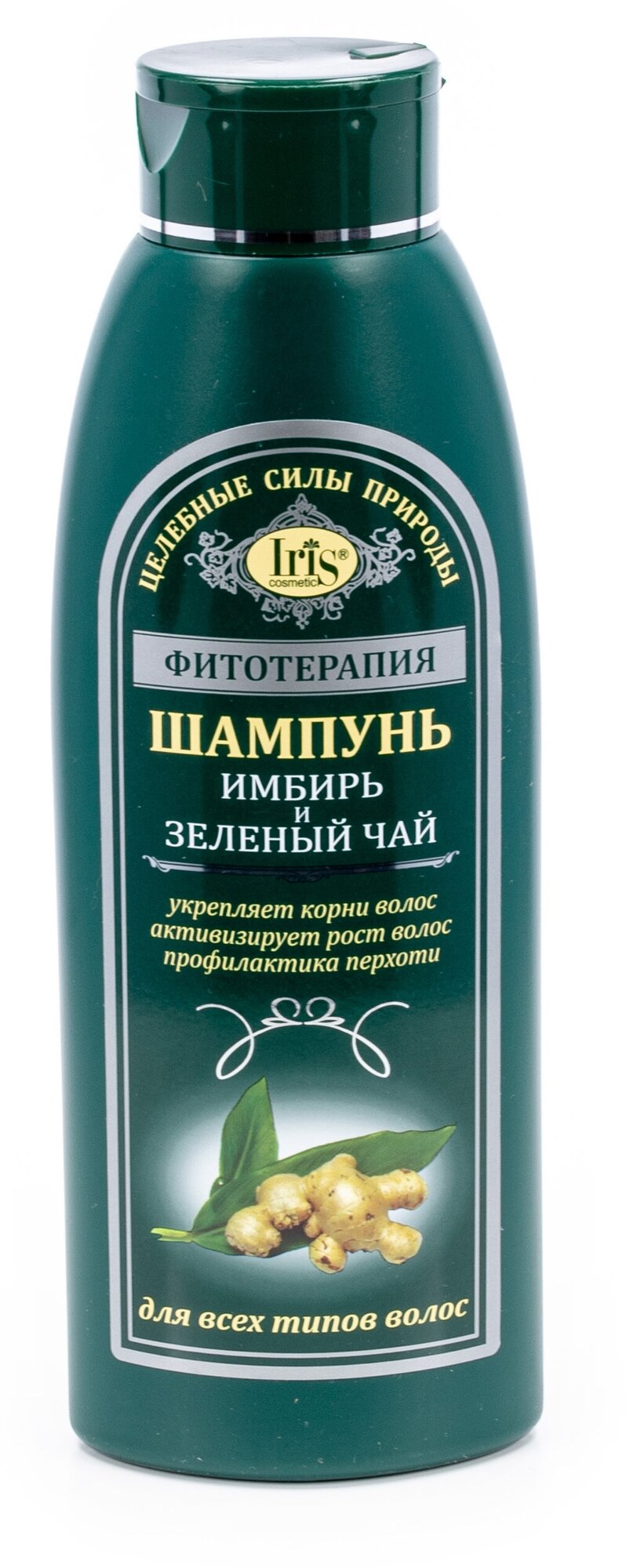 Iris cosmetic / Ирис косметик Шампунь женский Фитотерапия укрепление, рост волос и профилактика перхоти для всех типов с имбирем и зеленым чаем 500мл