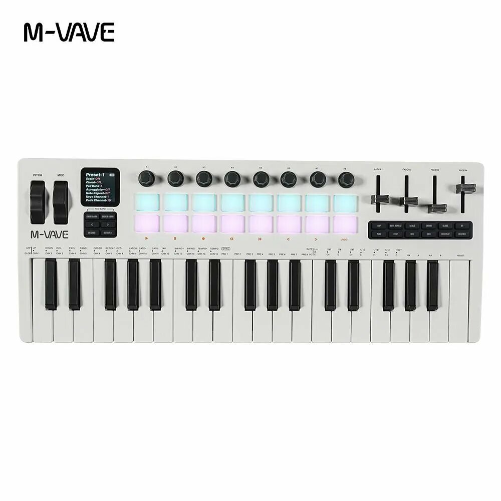 M-VAVE SMK-37 PRO 37-клавишная MIDI-клавиатура С 16 RGB-пэдами, Звуковым Модулем И Беспроводным Подключением