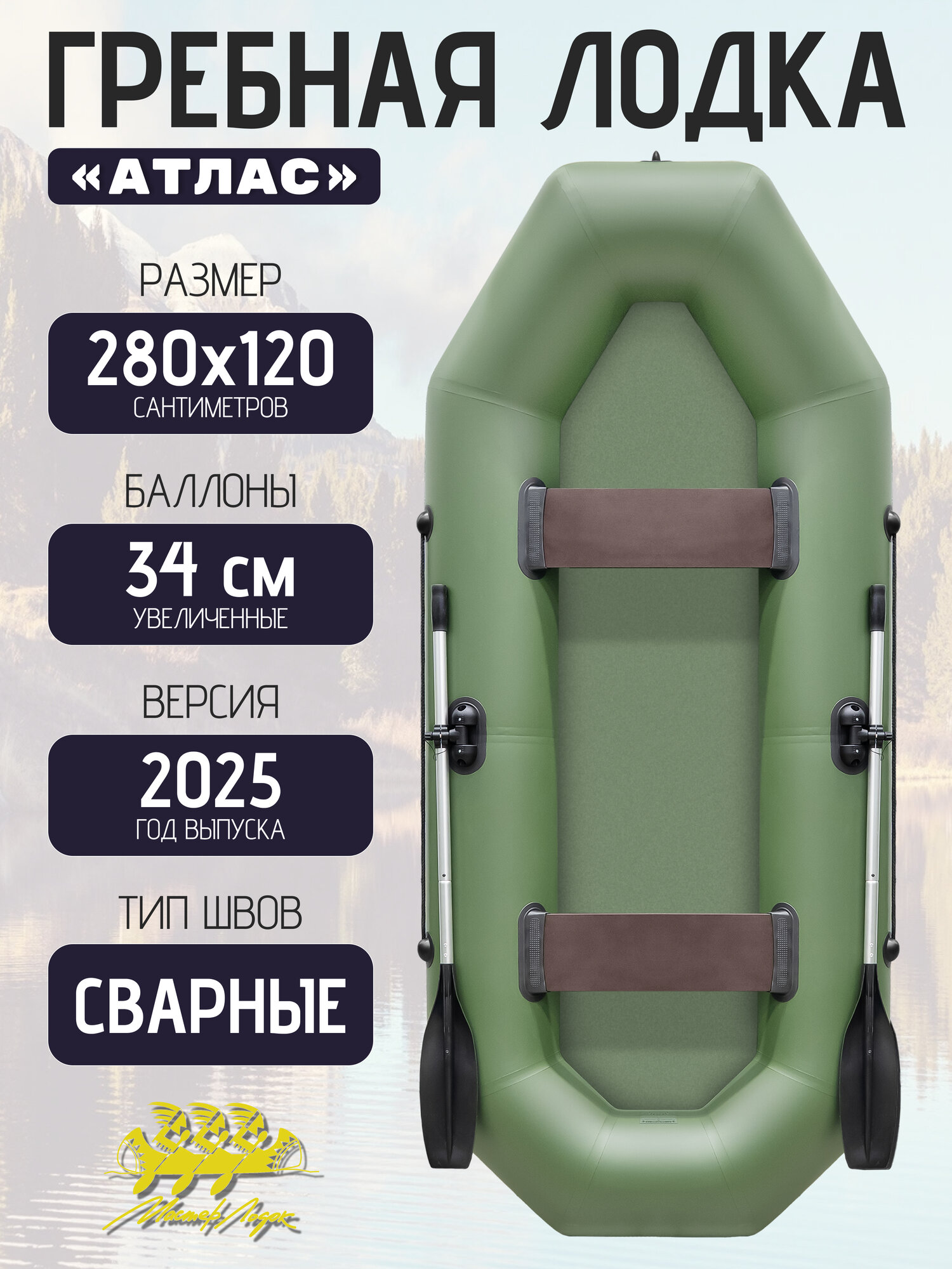 Лодка надувная ПВХ Атлас 280 для рыбалки гребная Мастер Лодок