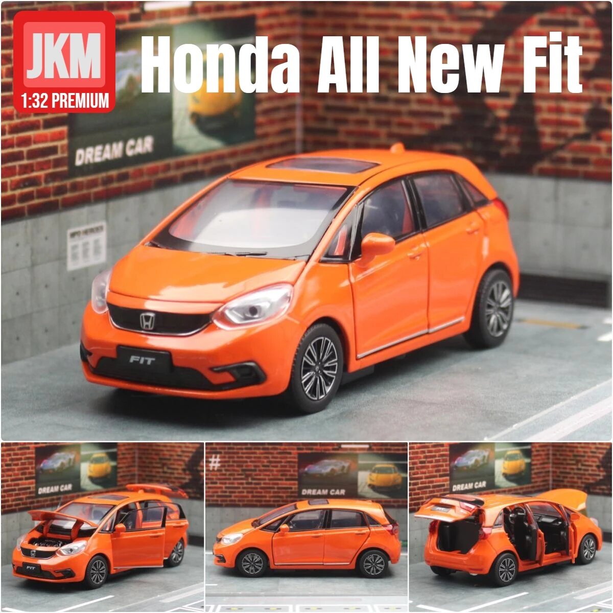 1/32 Honda FIT JAZZ SUV спортивный игрушечный автомобиль JKM литая под давлением миниатюрная модель дверей открывающиеся звуки и свет коллекция подарок для мальчиков и мальчиков, Оранжевый