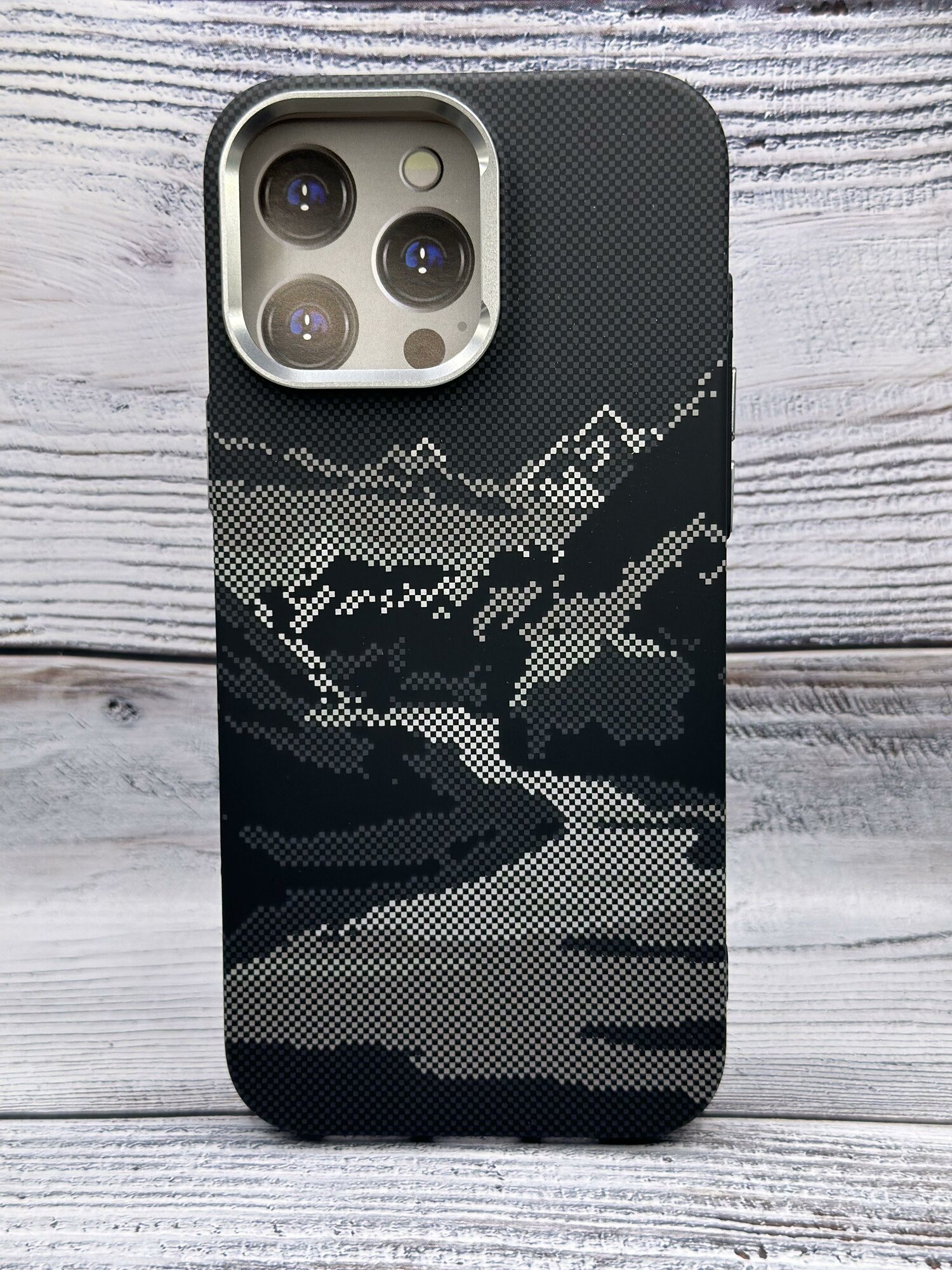 Чехол-накладка с magsafe для Iphone 16 Pro Max luxo серый с узором